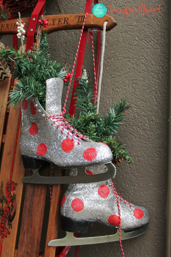 Glittered Ice Skates as Christmas and Winter Decor | The Magic Brush