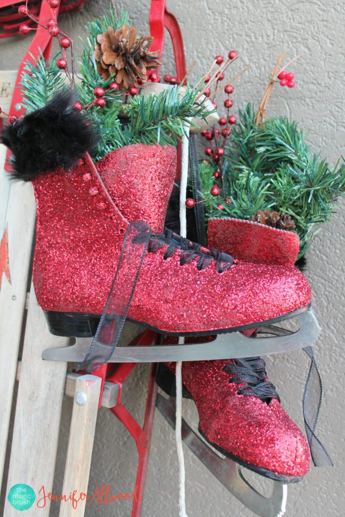 Glittered Ice Skates as Christmas and Winter Decor | The Magic Brush