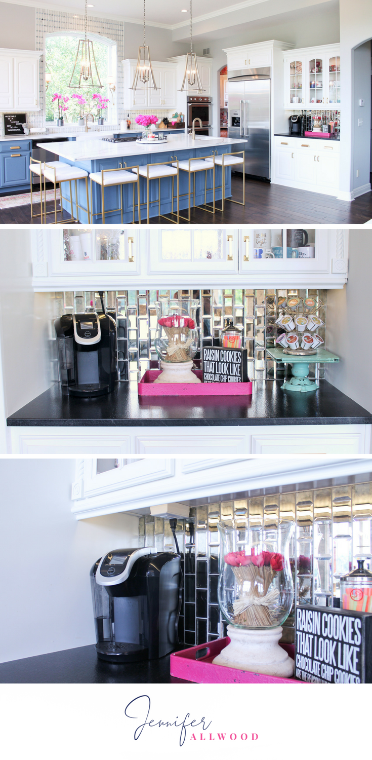 Glam Coffee Bar Makeover with Mirrored Tile | Jennifer Allwood